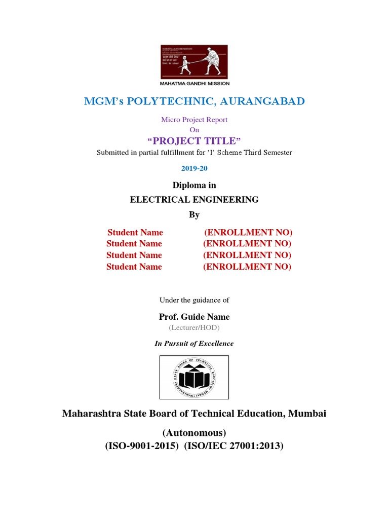 How To Write Micro Project Format MGM Poly Tech College | Download Free ...