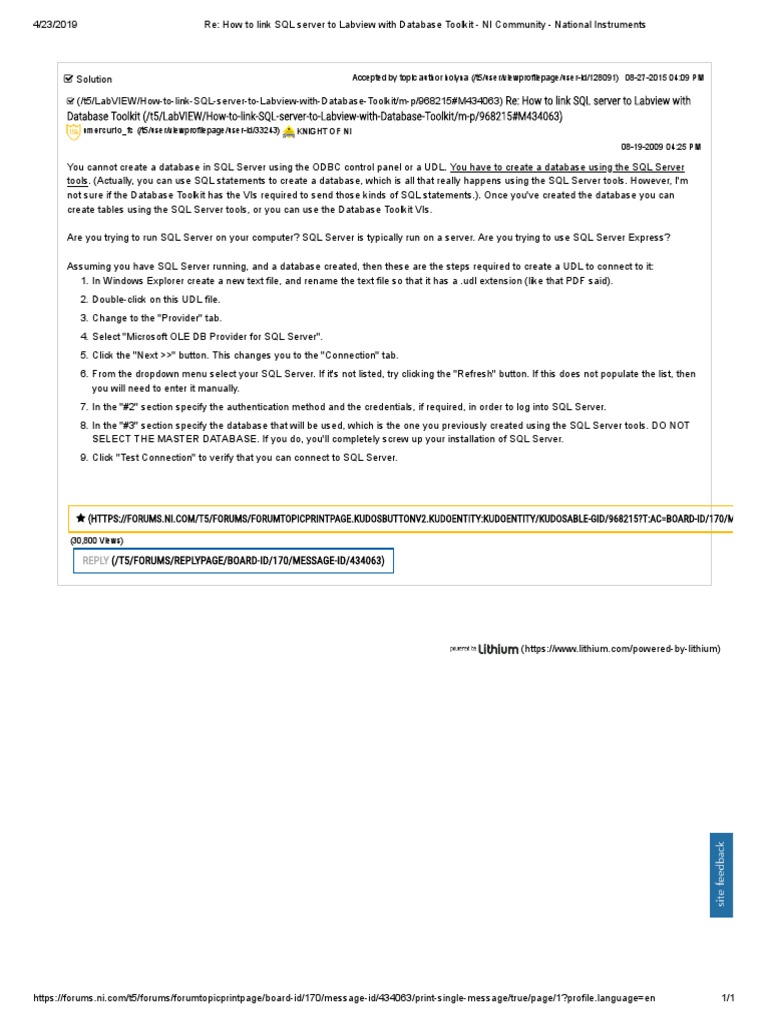 Re How To Link Sql Server To Labview With Database Toolkit Ni Community National