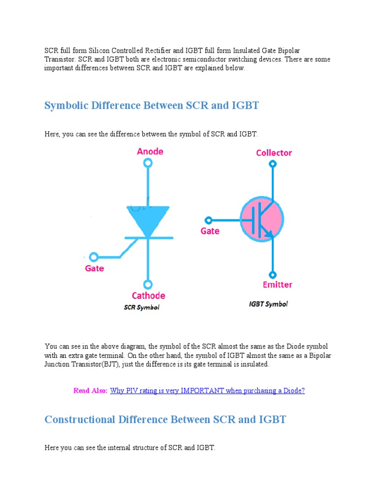 SCR vs IGBT: Key Differences Between Silicon Controlled Rectifier and ...