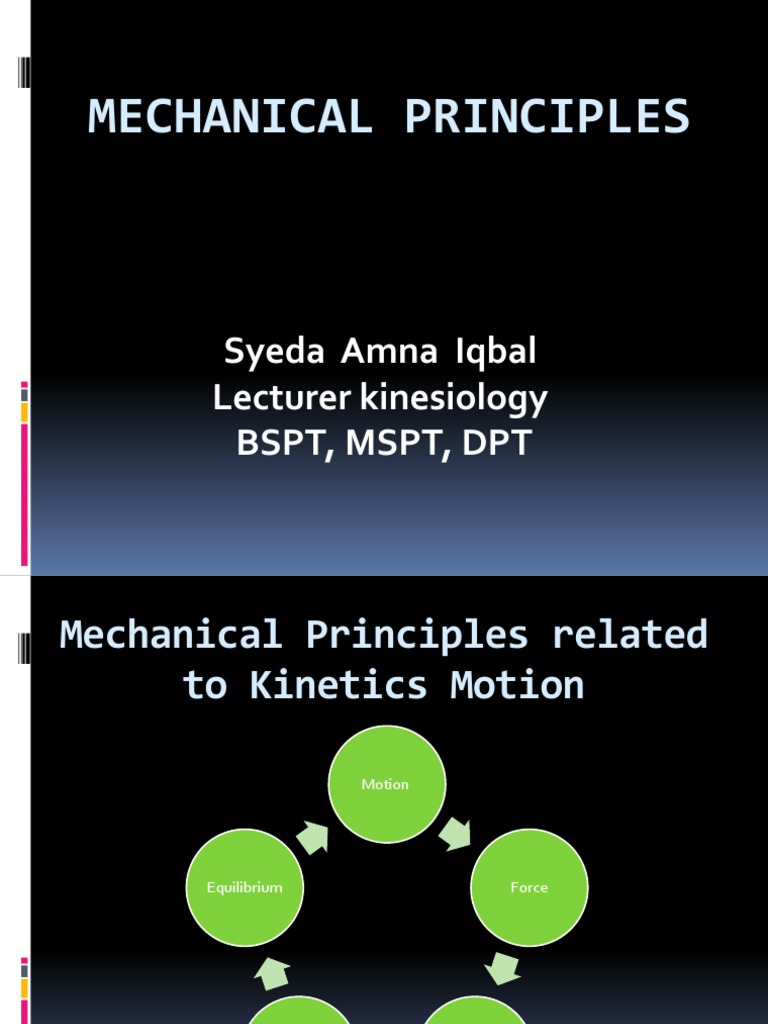 Mechanical Principles: Syeda Amna Iqbal Lecturer Kinesiology BSPT, MSPT ...