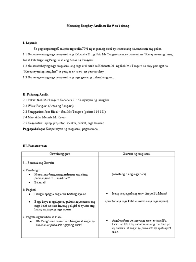 Lesson Plan in Grade 9 Filipino | PDF