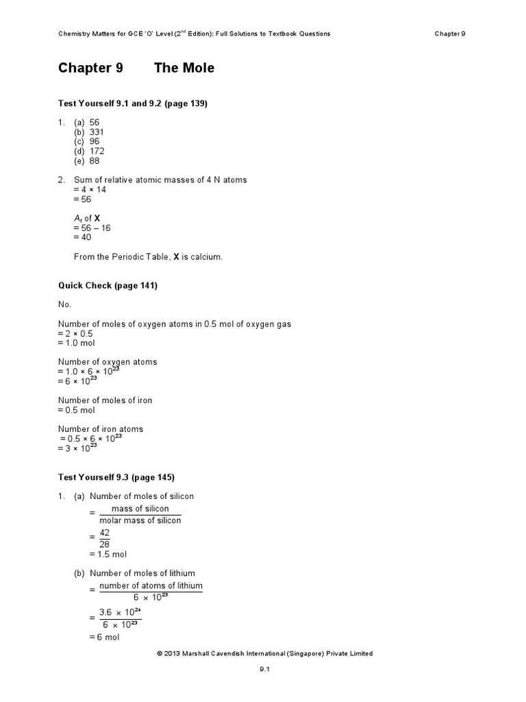 The Mole: Test Yourself 9.1 and 9.2 (Page 139) | PDF | Mole (Unit ...