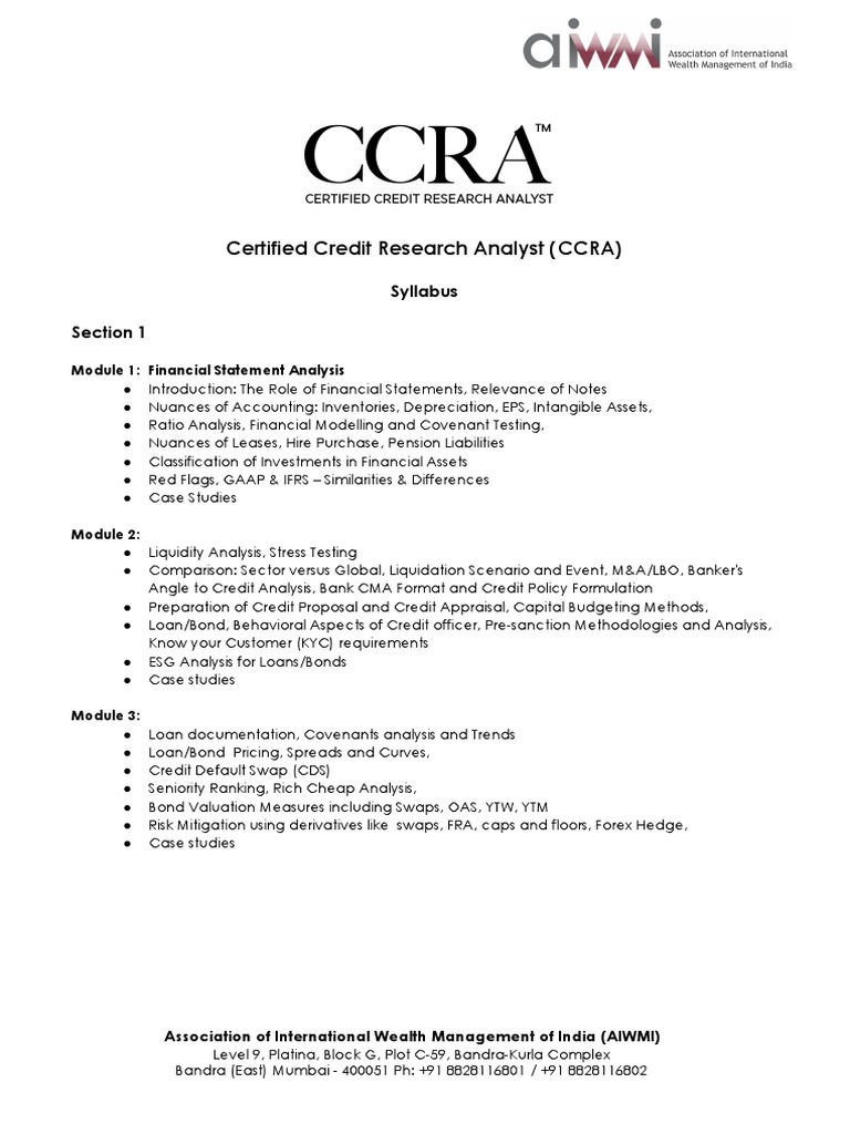 Certified Credit Research Analyst (CCRA) : Syllabus Section 1 | PDF ...