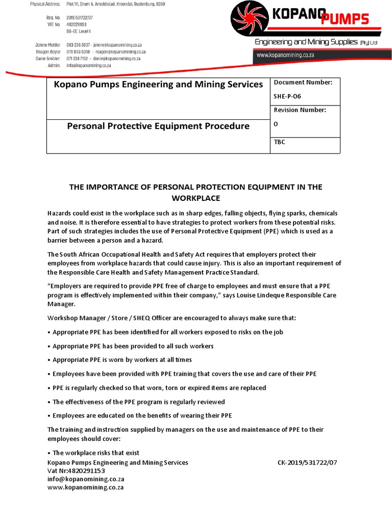 Kopano PPE Procedure | PDF | Personal Protective Equipment | Safety