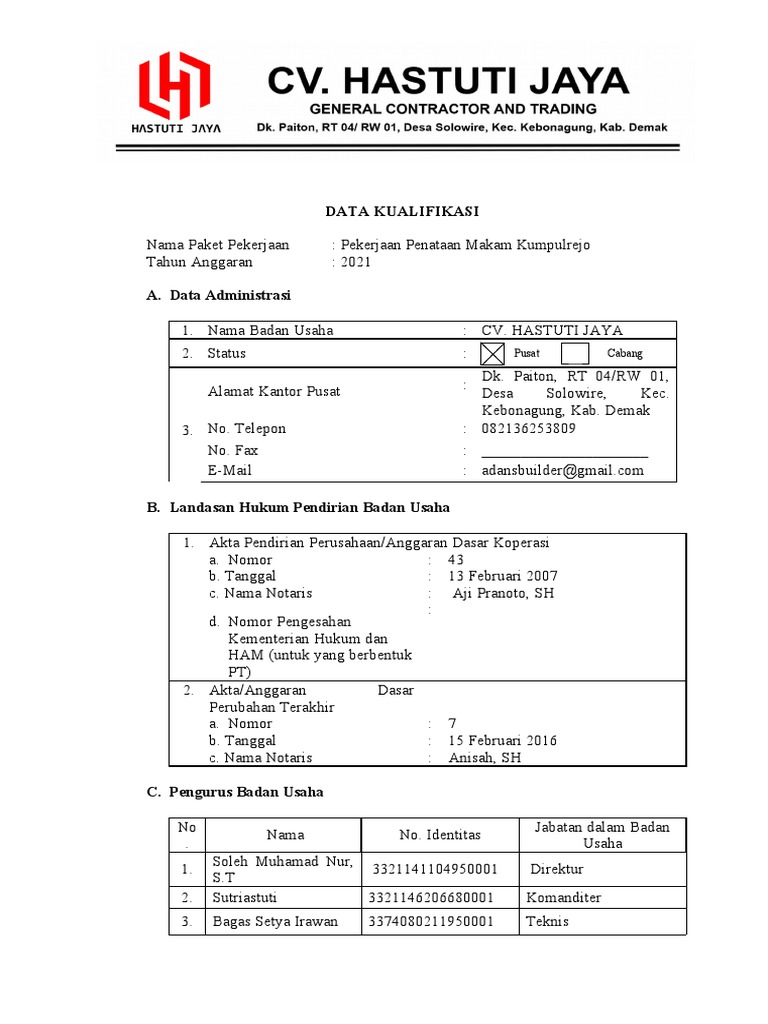 L Data Isian Kualifikasi | PDF