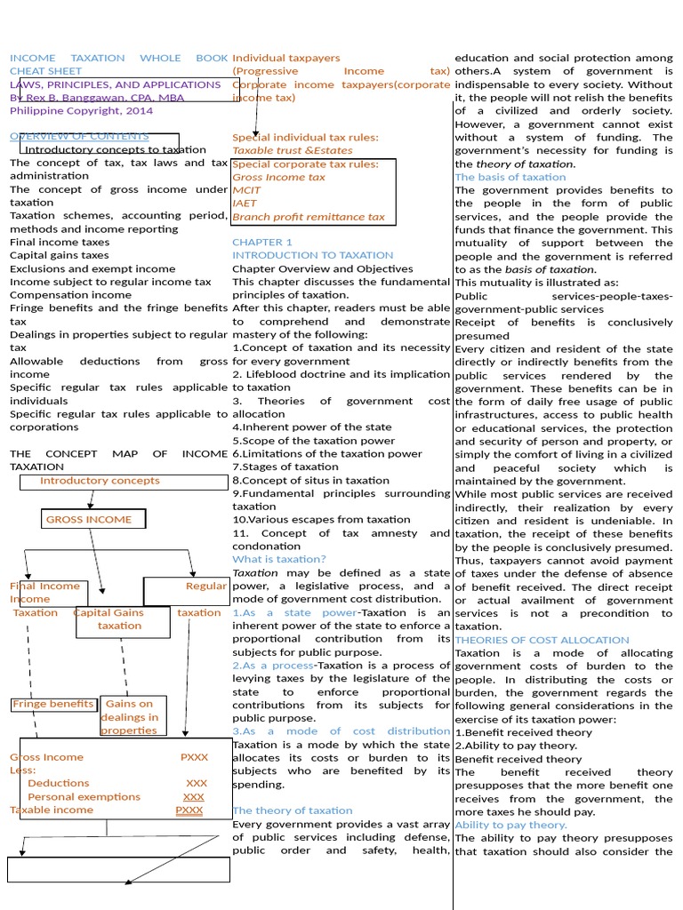 Income Taxation Whole Book Cheat Sheet | PDF | Tax Exemption | Taxation ...