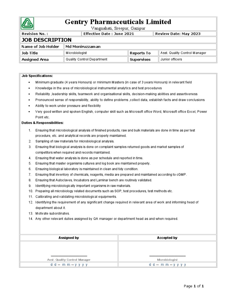 According To GMP Manual Microbiologist | PDF | Business | Science