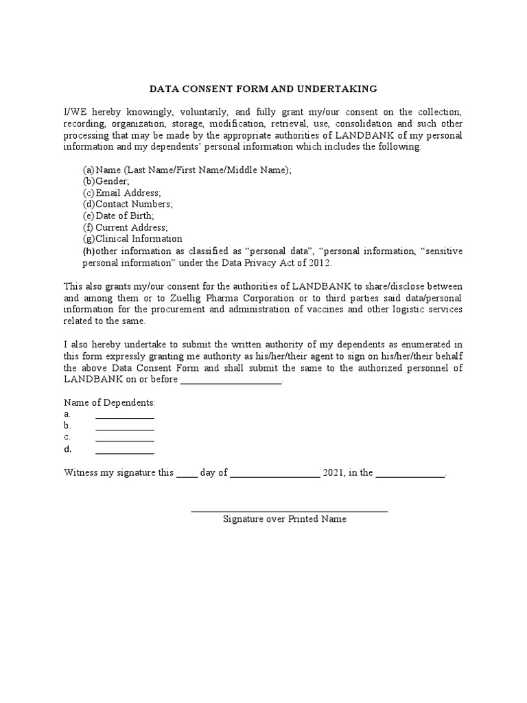 Data Consent Form and Undertaking | PDF