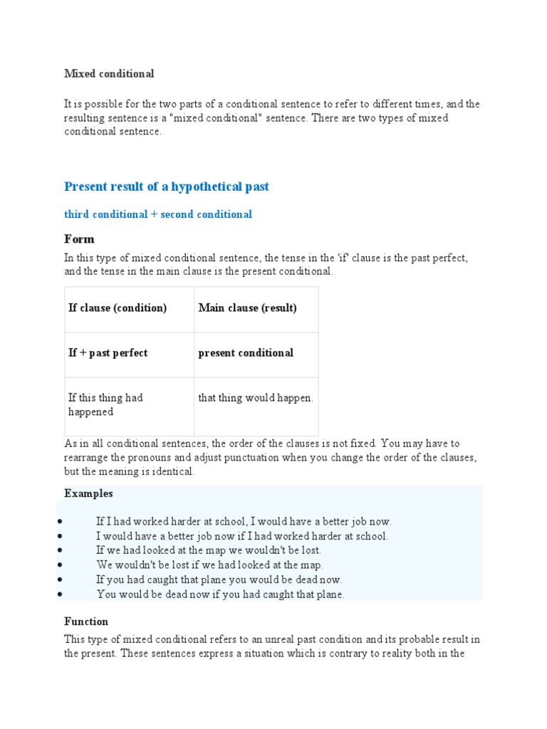 Present Result of A Hypothetical Past: Mixed Conditional | PDF ...