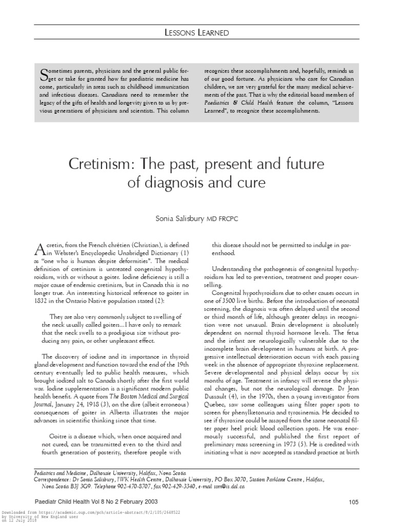 Cretinism The Past Present and Future of Diagnosis and Cure 2003 | PDF ...