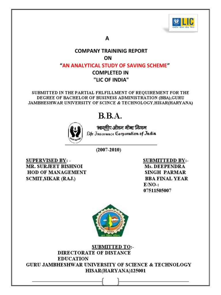 Lic Project Report by Deependra | PDF | Insurance | Life Insurance