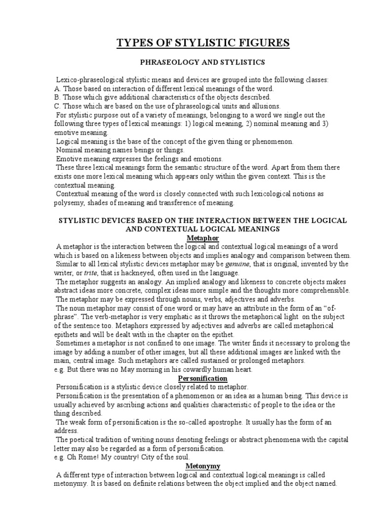 Types of Stylistic Figures | PDF | Semantics | Poetry