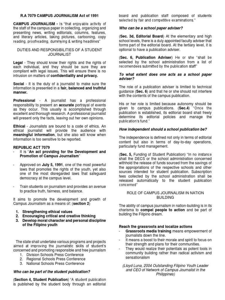 Campus Journalism Act Promotes Student Press Freedom | PDF | Journalism ...