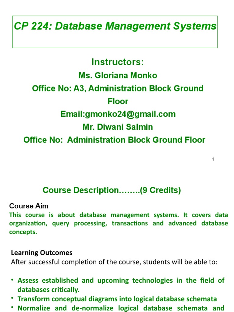CP 224: Database Management Systems: Instructors | PDF | Data Mining ...