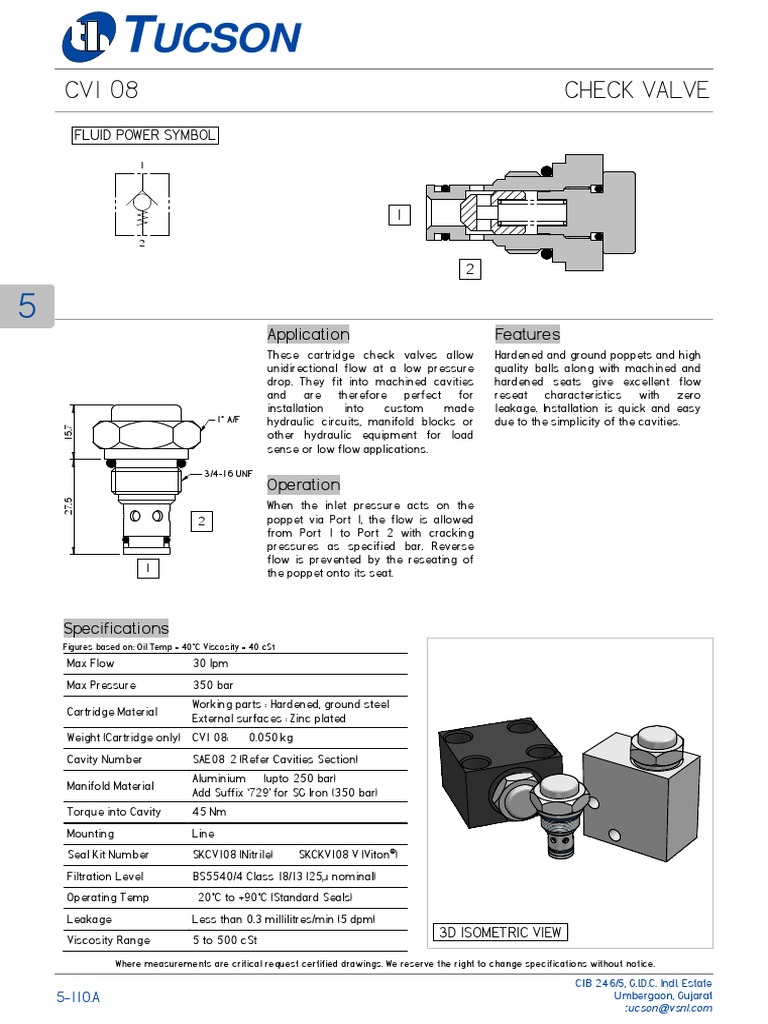 Check Valve CV1 08: Ucson | PDF | Valve | Gases