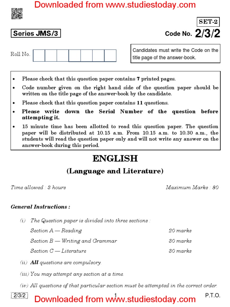 CBSE Class 10 English Language and Literature Question Paper Solved ...