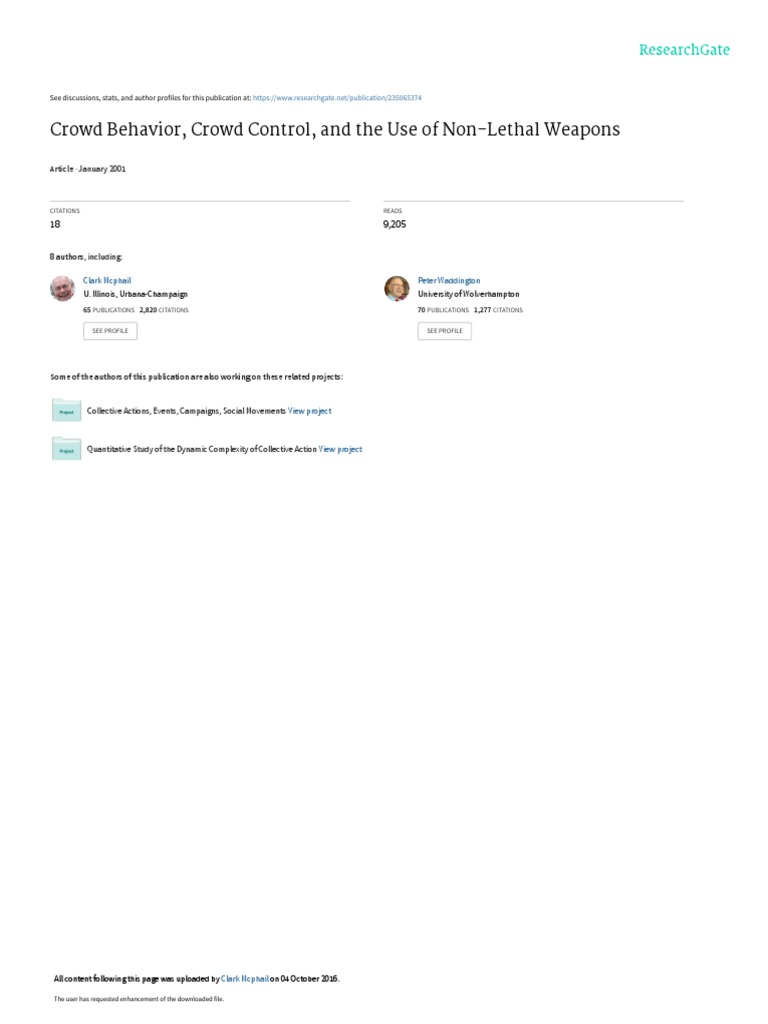 Crowd Behavior, Crowd Control, and The Use of Non-Lethal Weapons | PDF ...