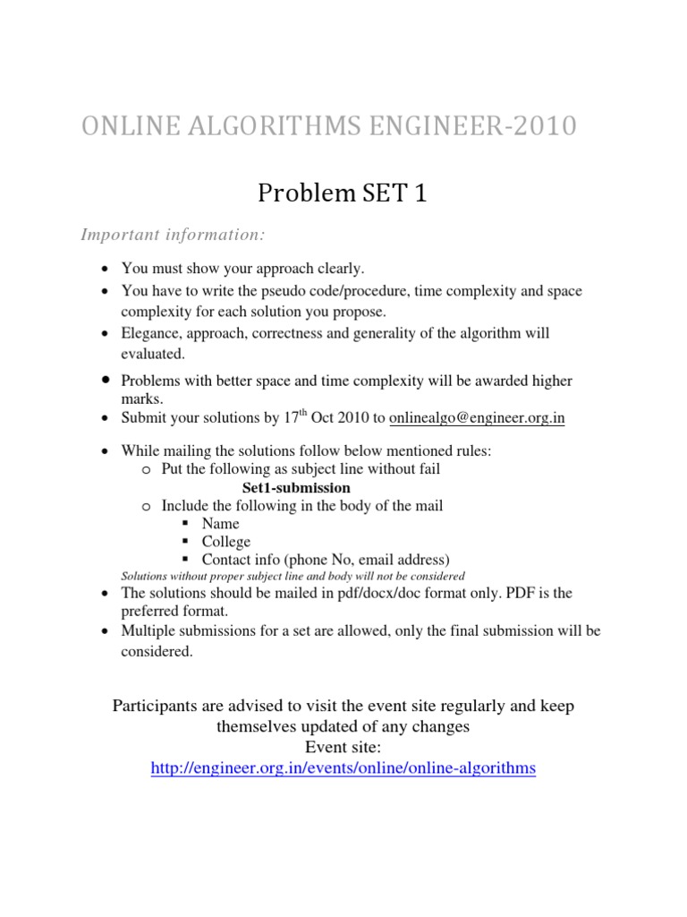 Online Algorithms Engineer-2010: Problem SET 1 | PDF | Time Complexity ...