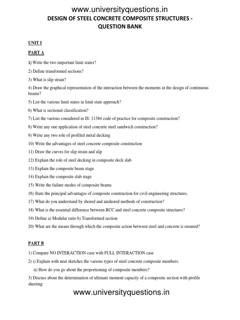 ST7013-Design of Steel Concrete Composite Structures Question Bank ...