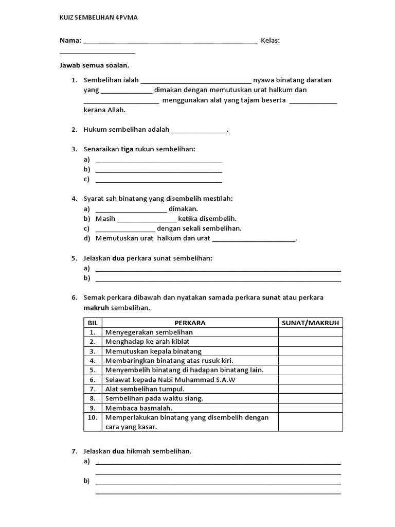 Kuiz Sembelihan | PDF | Seni & Disiplin Bahasa | Kesehatan Holistik