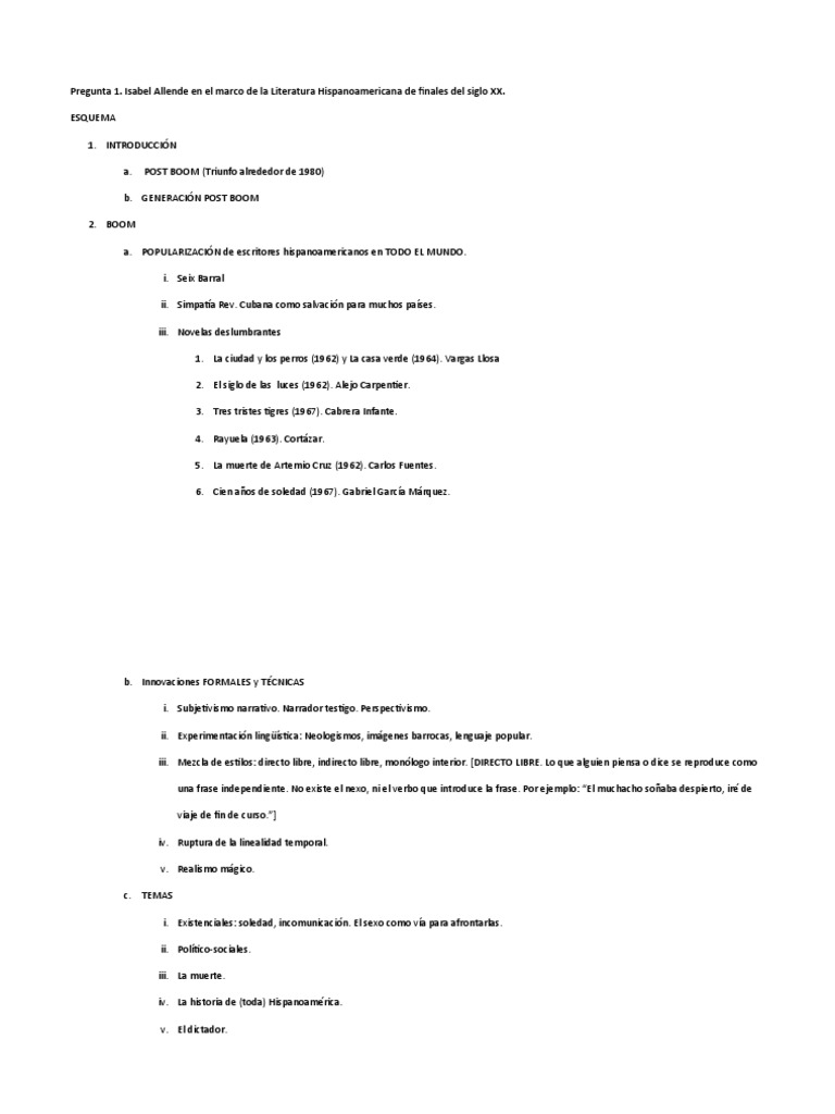 Esquema Pregunta 1 Isabel Allende... | PDF | Cultura (general)