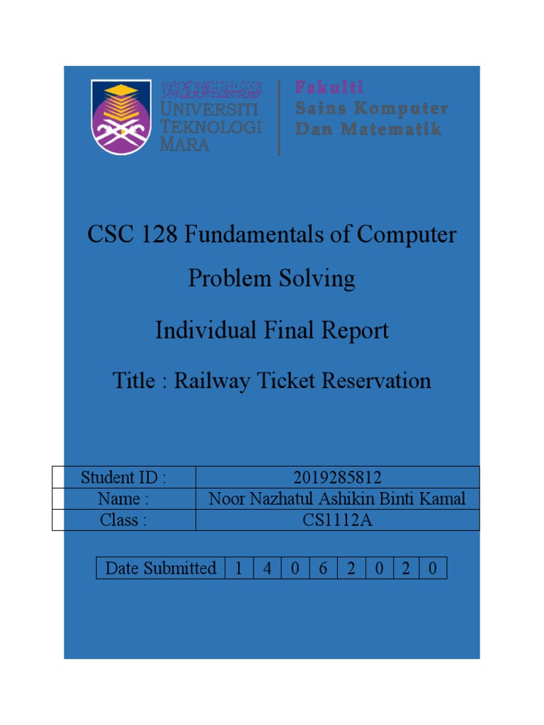 CSC 128 Fundamentals of Computer Problem Solving Individual Final Report | PDF