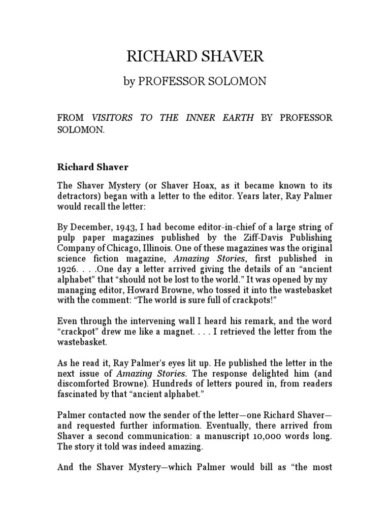 Richard Shaver by Professor Solomon | PDF | Pulp Magazine | Newspaper ...