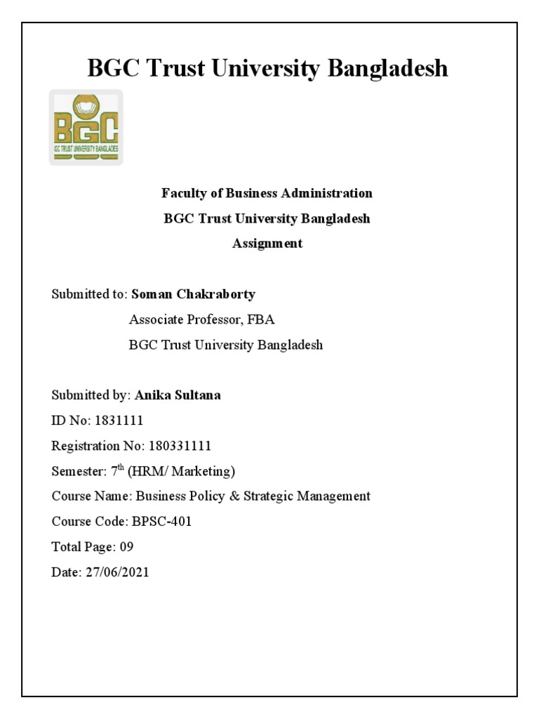 Faculty of Business Administration BGC Trust University Bangladesh ...