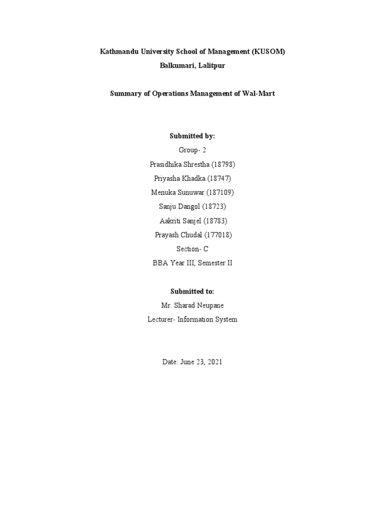 Summary of Walmart | PDF | Walmart | Operations Management