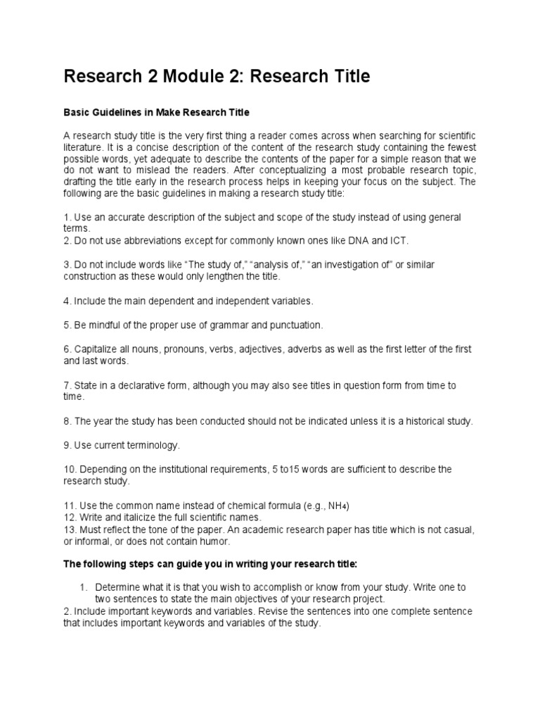 Research 2 Module 2: Research Title | PDF | Subject (Grammar) | Word