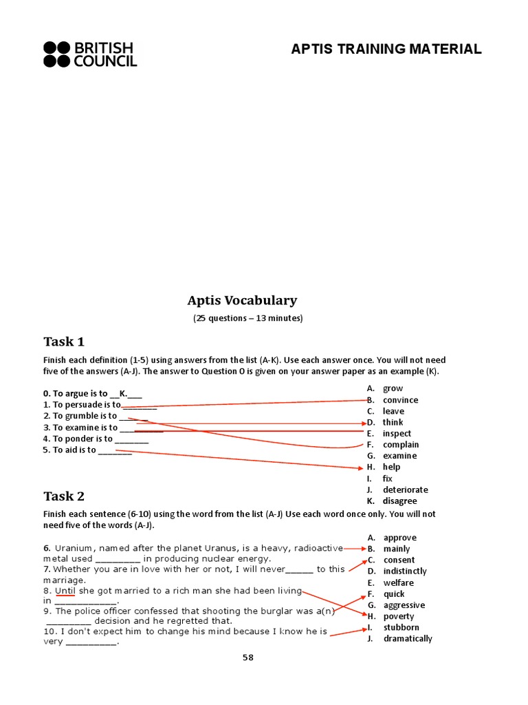 APTIS Mini Test - Vocabulary | PDF