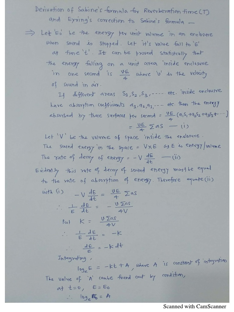 Derivation of Sabine's Formula | PDF
