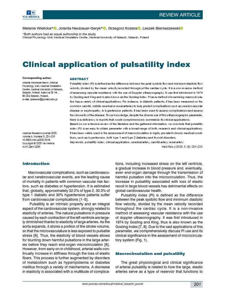 Clinical Application of Pulsatility Index: Review Article | PDF ...