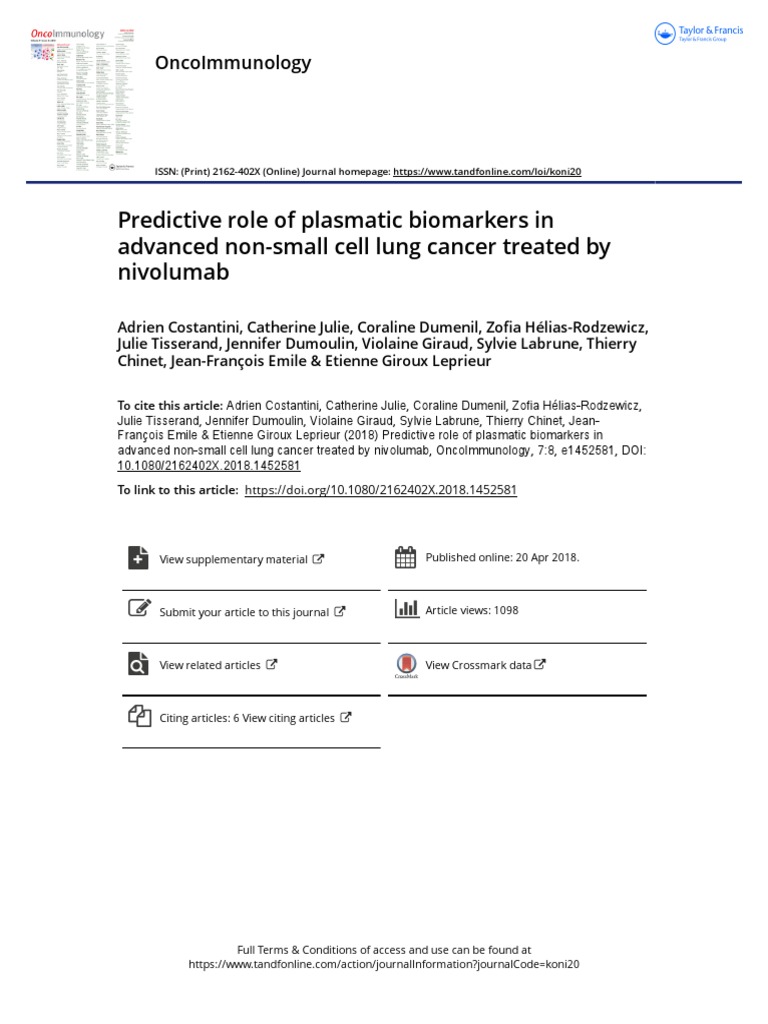 Predictive Role of Plasmatic Biomarkers in Advanced Non Small Cell Lung ...