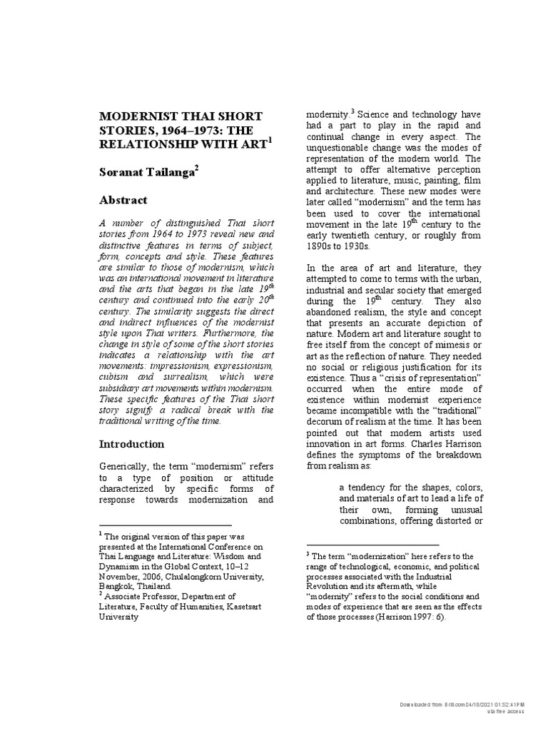 Modernist Thai Short Stories (1964-1973) | PDF | Modernism | Realism (Arts)
