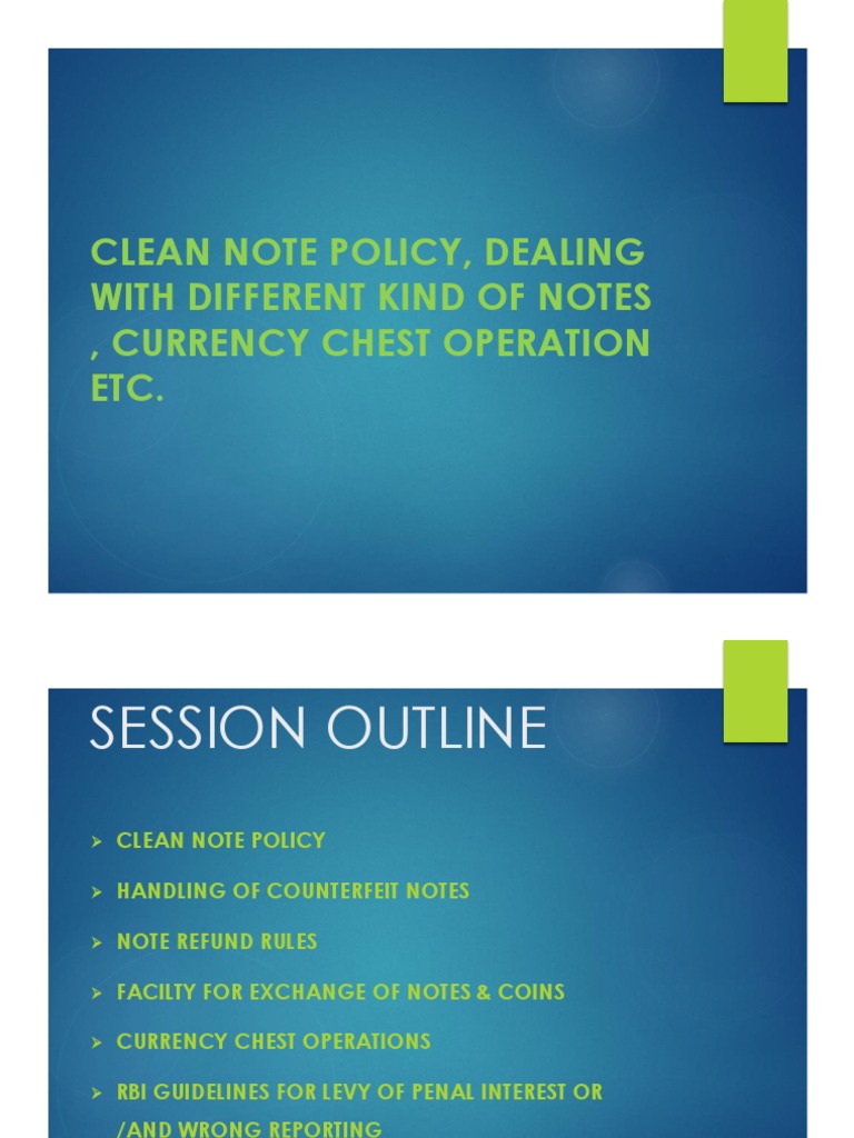 RBI Clean Note Policy Guidelines | PDF | Reserve Bank Of India | Legal ...