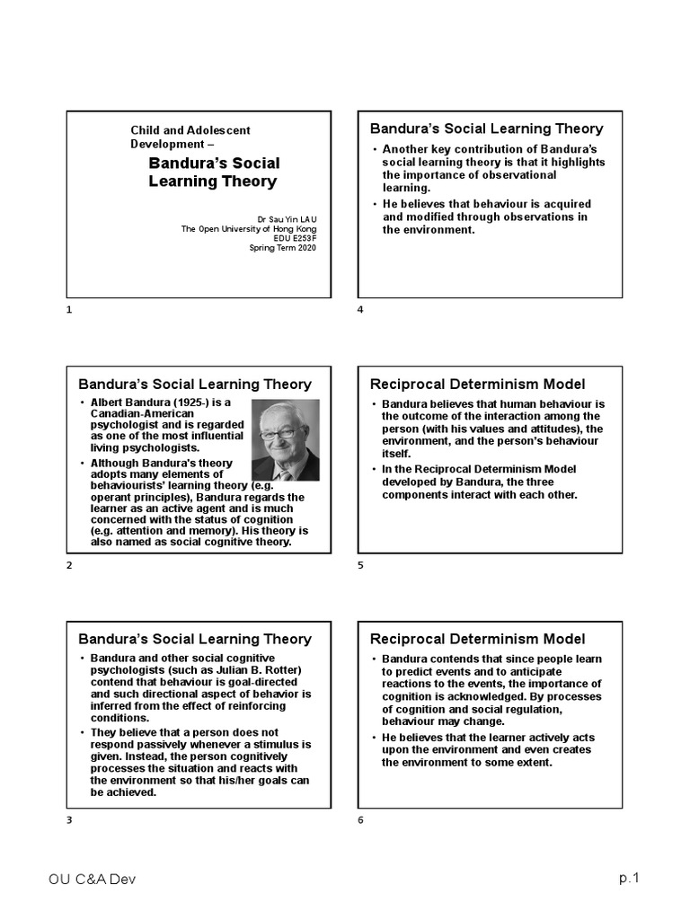 Bandura's Social Learning Theory | PDF | Behavior Modification | Cognitive Science