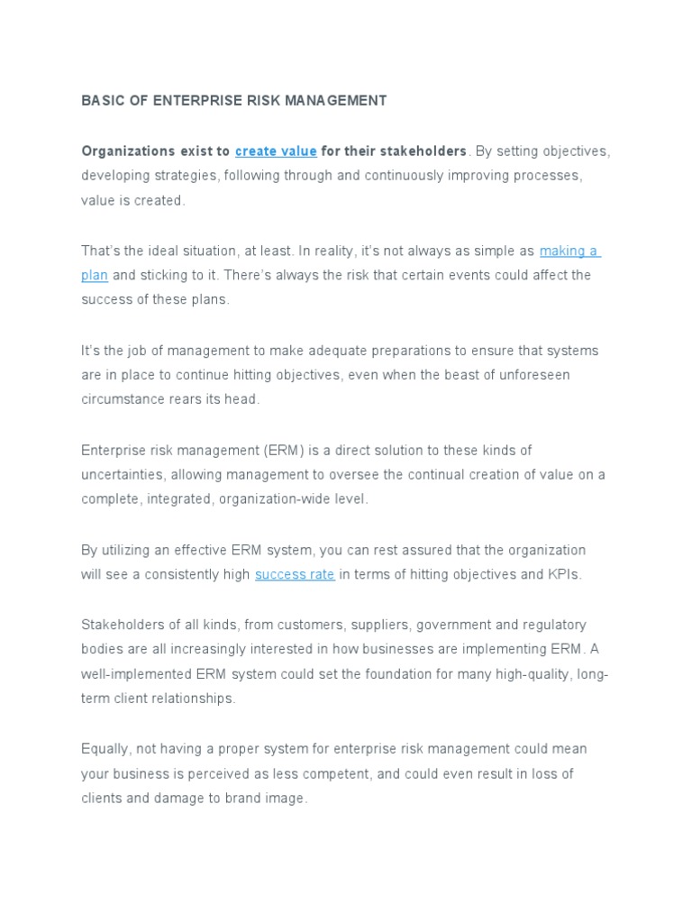 Basic of Enterprise Risk Management | PDF | Enterprise Risk Management ...