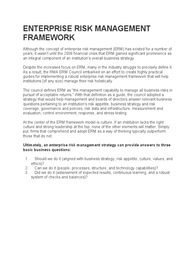 Enterprise Risk Management Framework | PDF | Enterprise Risk Management ...