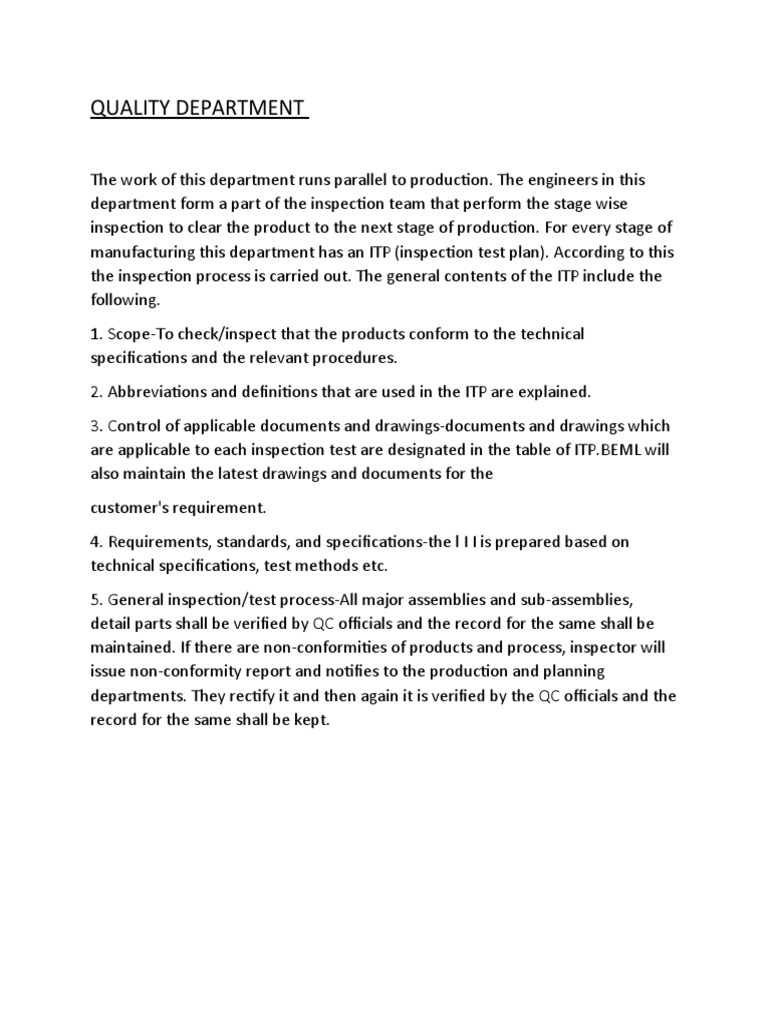 Quality Dept Inspection Process | PDF | Specification (Technical ...