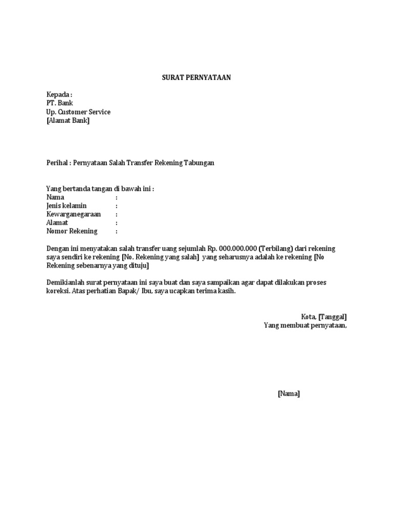 Contoh Surat Salah Transfer | PDF