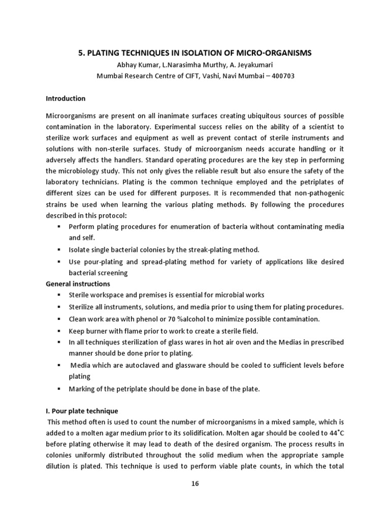 Plating Techniques | PDF | Growth Medium | Laboratories