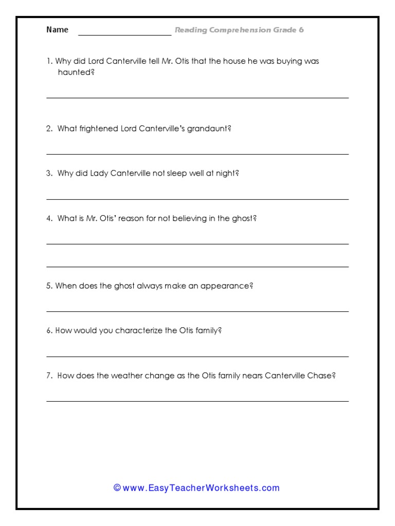 Reading Comprehension Grade 6 | PDF
