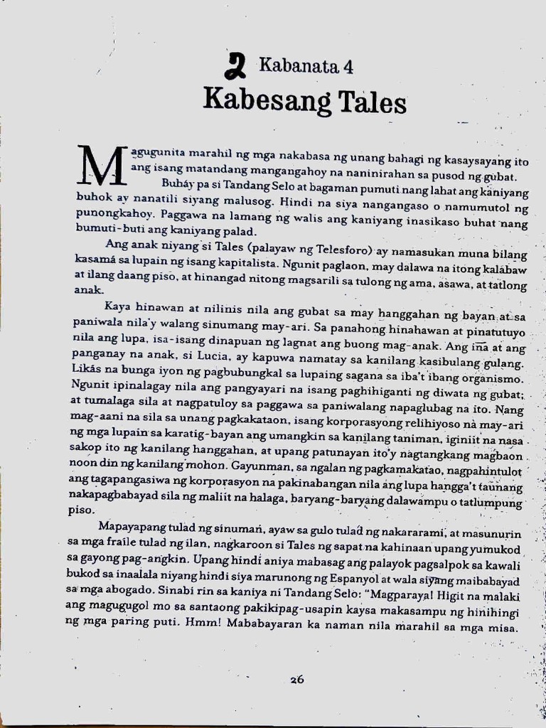 Rizal, Jose. El Filibusterismo Kabanata 4. Kabesang Tales | PDF