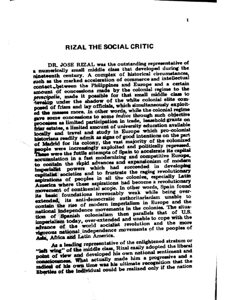 Sison, Jose Ma. 1967. Rizal The Social Critic (Nasa SND) | PDF