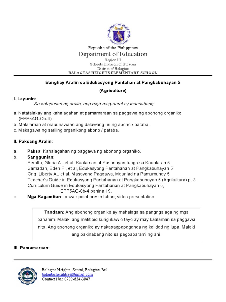 Lesson Plan in Epp 5 | PDF