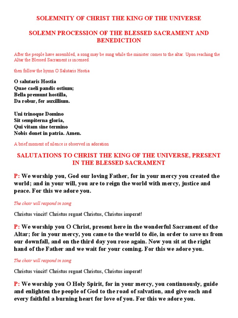 Solemnity of Christ The King Rites Solemn Procession of The Blessed ...