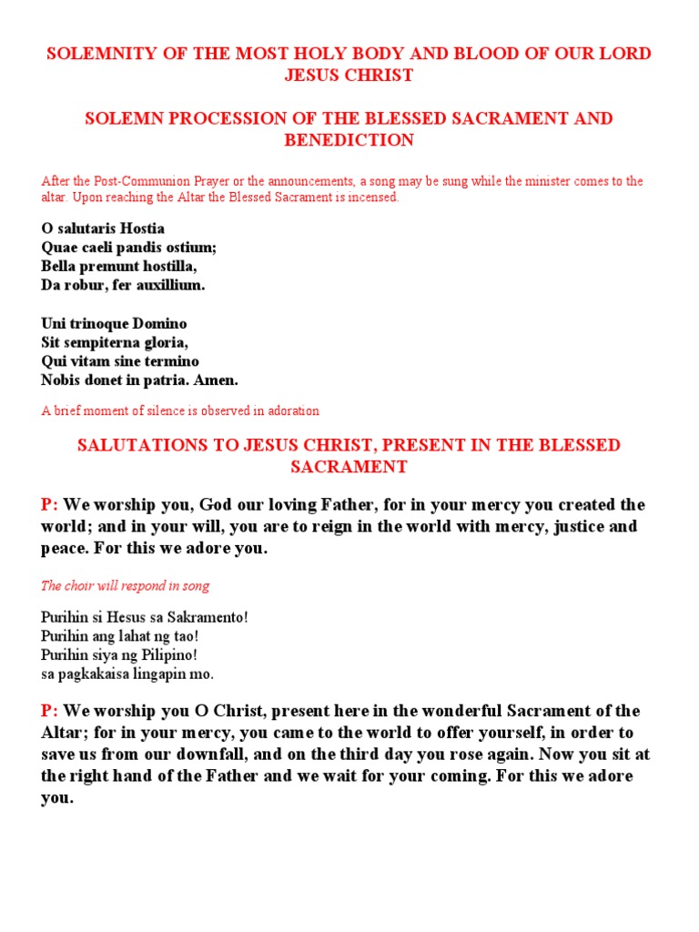 Solemnity of Corpus Christi Exposition Procession Benediction | PDF ...