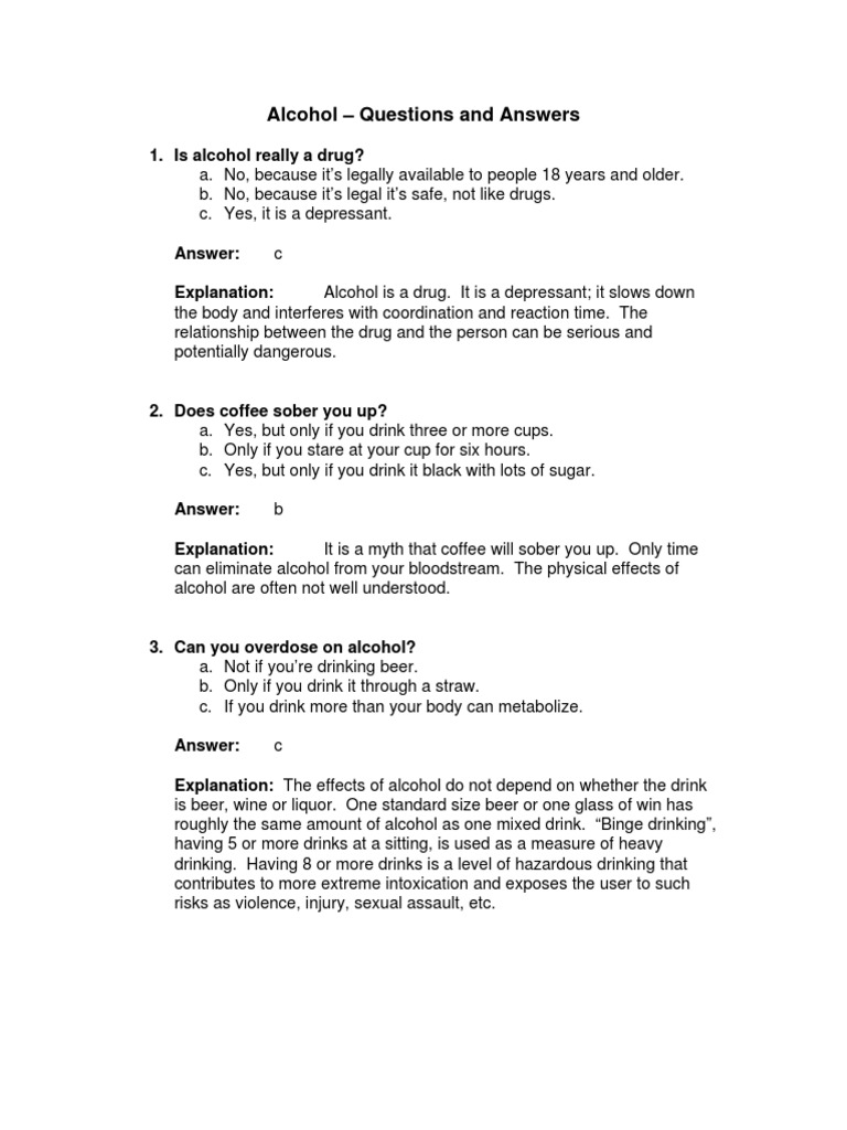 Alcohol - Questions and Answers: 1. Is Alcohol Really A Drug? | PDF ...