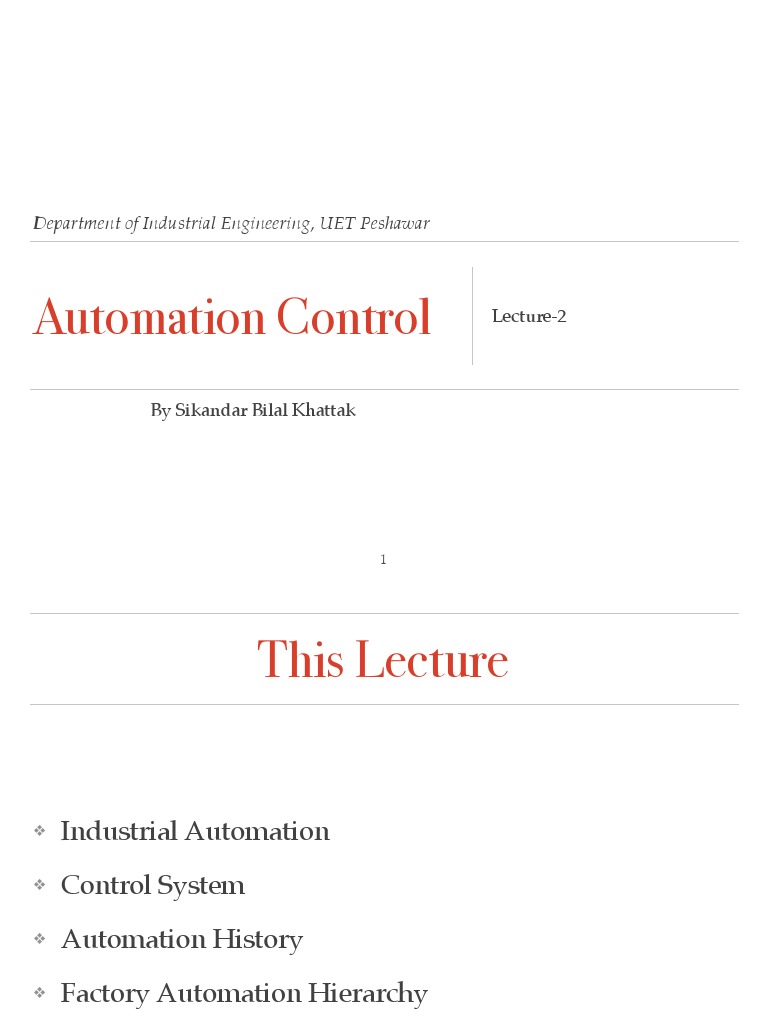 Lecture-2 Automation Control History | PDF | Automation | Control System